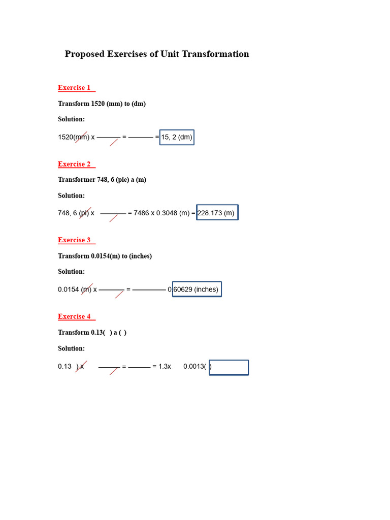 Proposed Exercises for Unit Transformation | PDF | Multiplication ...