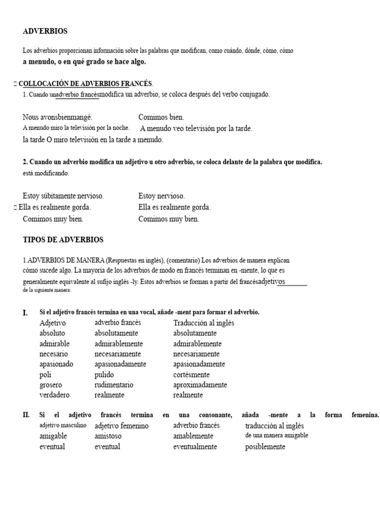 Guía completa sobre adverbios en francés | PDF | Adverbio | Idiomas