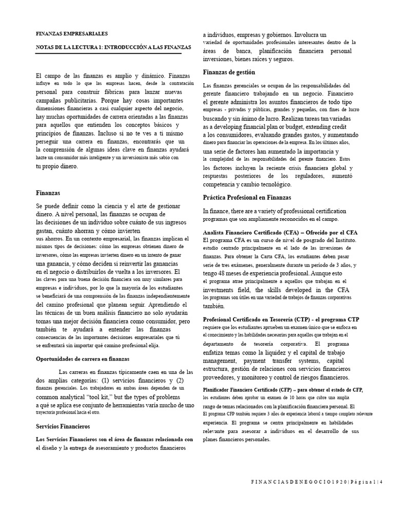 Notas de Clase 1 - Introducción a las Finanzas | PDF | Business ...