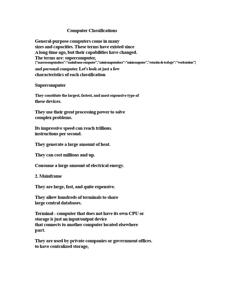 Classifications of Computers | PDF | Personal Computers | Mainframe ...