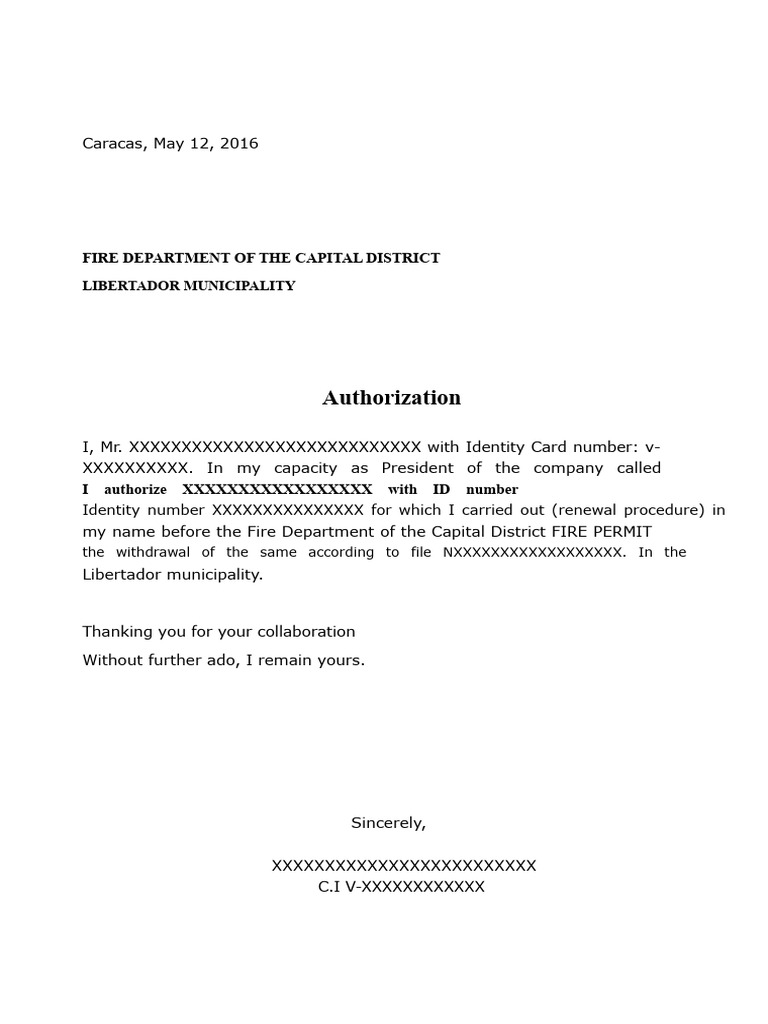 Authorization Letter For Firefighters | PDF