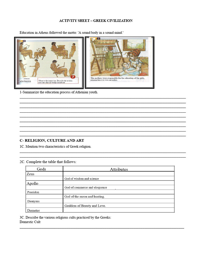 Worksheet on Greek Civilization | PDF | Ancient Greece | Liberal Arts ...