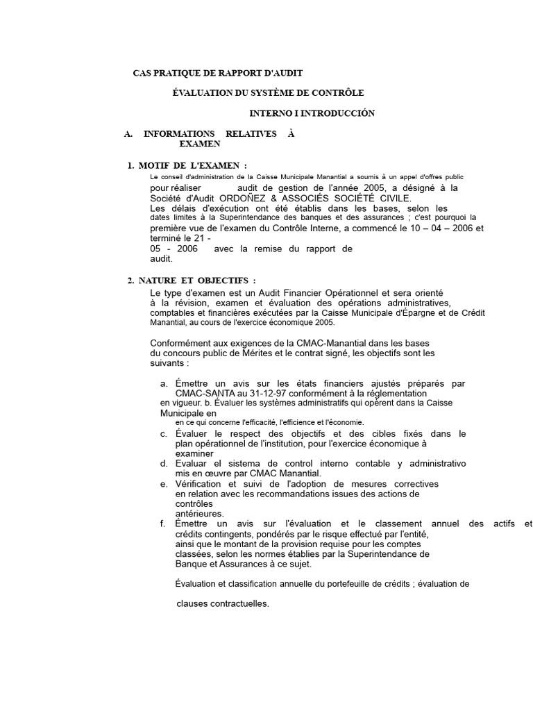 Cas Pratique Et Rapport D'audit | PDF | Audit | Banques