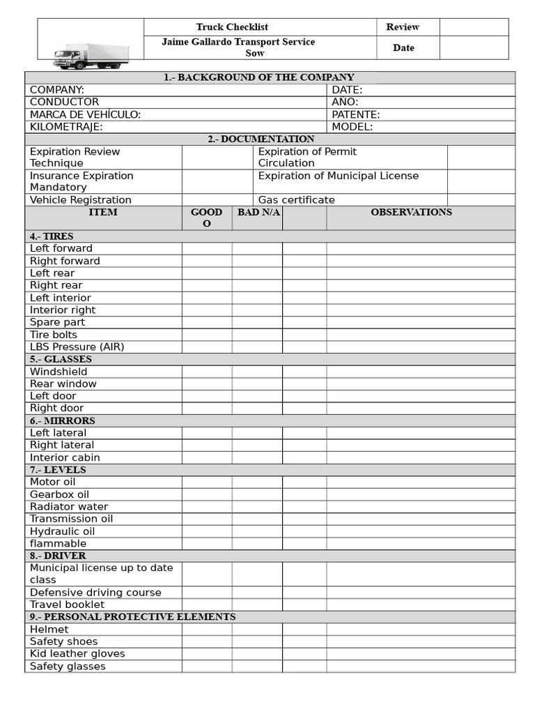 Truck Checklist | PDF