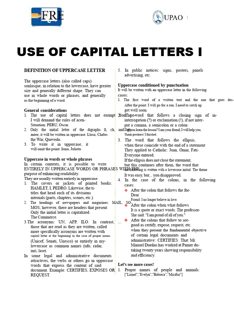 Use of Capital Letters I Resolved Corrected | PDF | Letter Case | Grammar