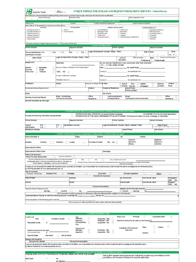 Unique Format For Linkage and Request For Banking Services - Natural ...