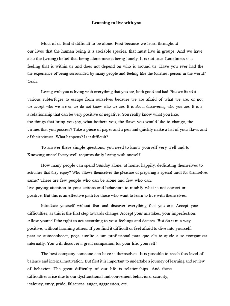 Learning to coexist with you - E.R. Class 2 | PDF | Loneliness | Cognition