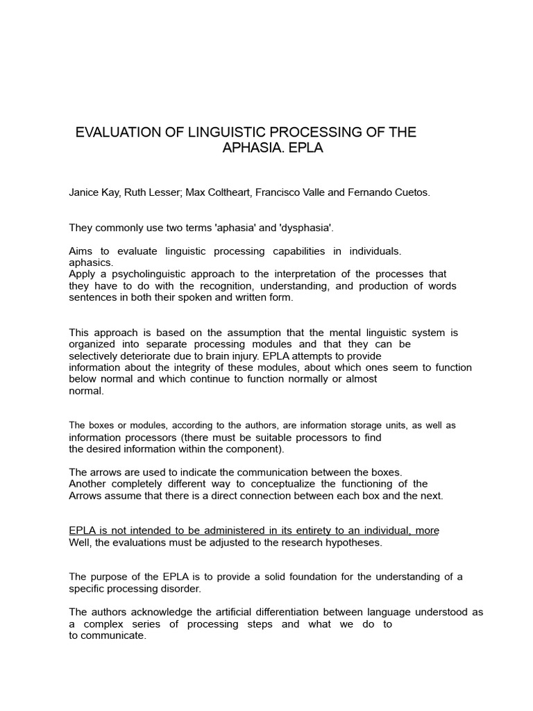 Assessment of Linguistic Processing in Aphasia | PDF | Word | Aphasia