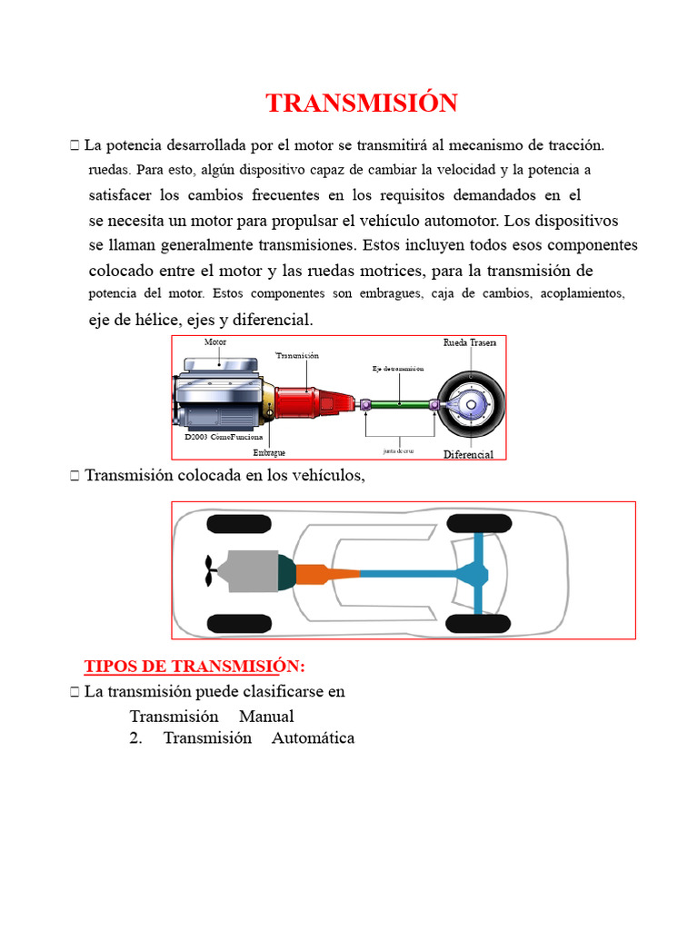 Tipos y Funcionamiento de Transmisiones | PDF | Embrague | Transmisión ...