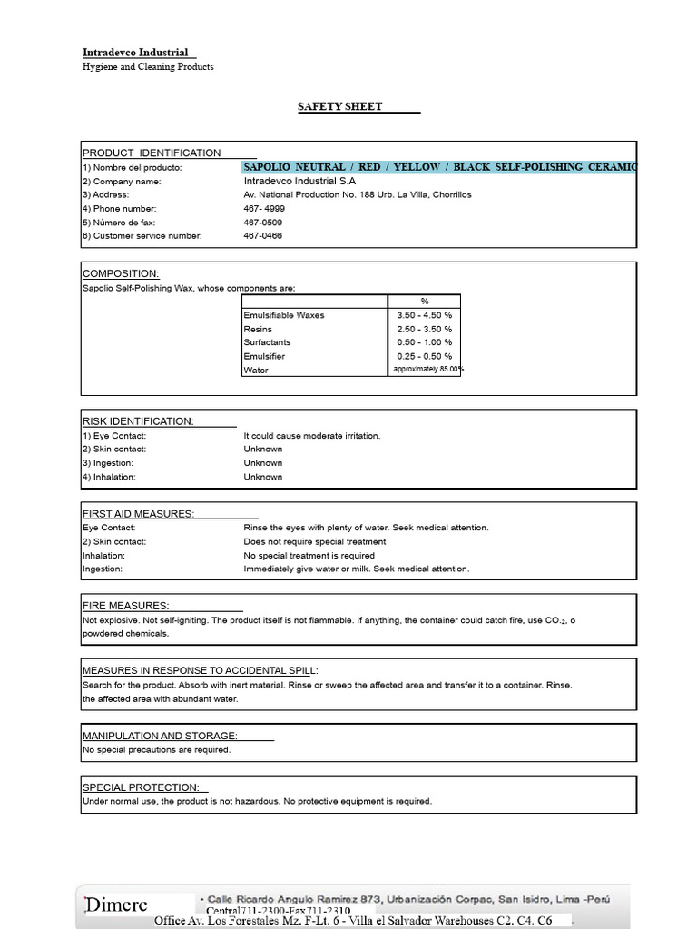 BLACK SELF-SHINING WAX - SAFETY DATA SHEET | PDF | Water | Safety