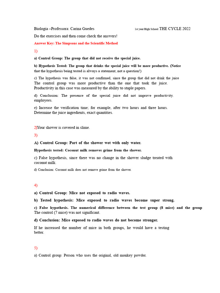 Scientific Method The Simpsons ANSWER KEY | PDF | Hypothesis ...