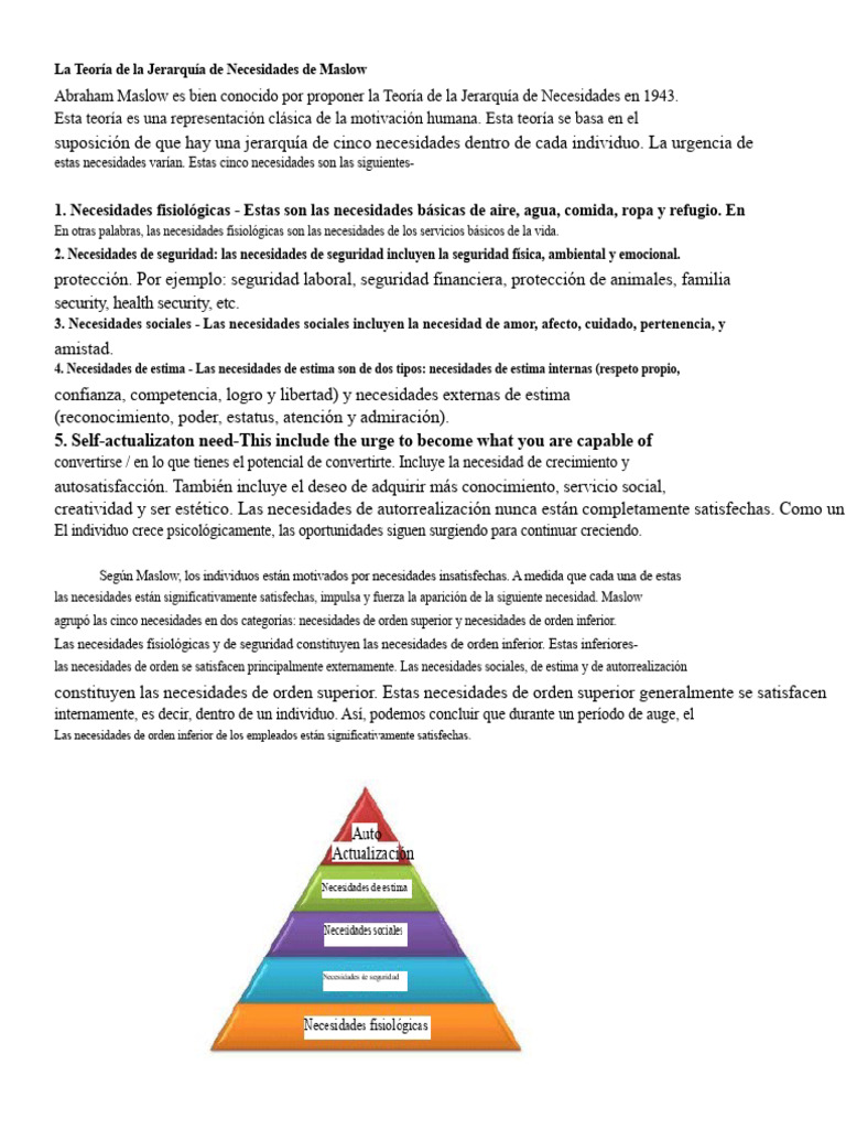 Teoría de la Jerarquía de Necesidades de Maslow | PDF | Cognición ...