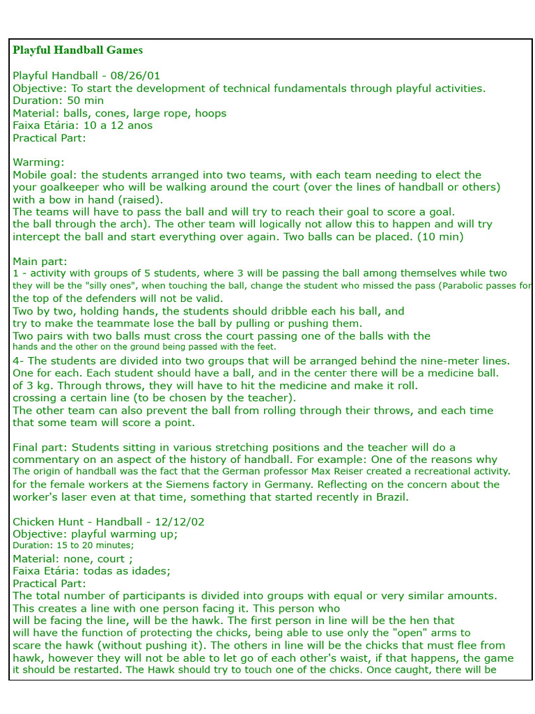 Playful Handball Games | PDF | Ball Games | Team Sports