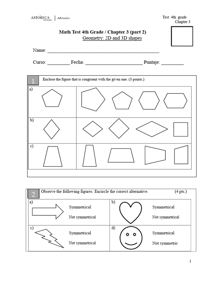 Test 4th Grade CAP 3 Geometry 2D and 3D Shapes (part 2) | PDF | Shape ...