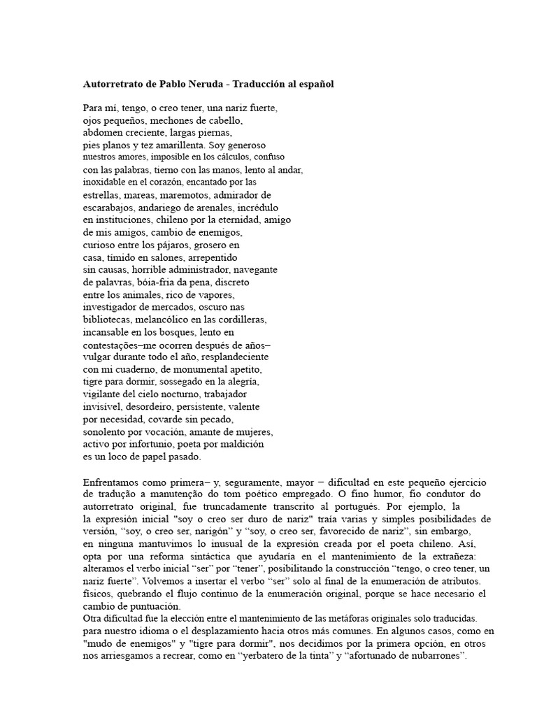 Autorretrato de Pablo Neruda | PDF