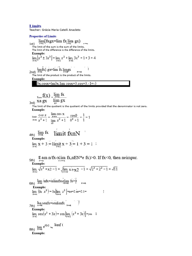 Understanding Limit Properties in Calculus | PDF