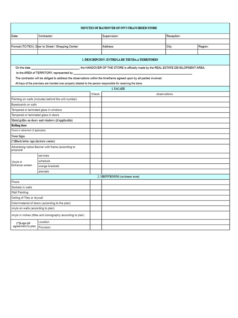 Checklist Store Reception Act Tex Entel (1) | PDF | Door | Wall