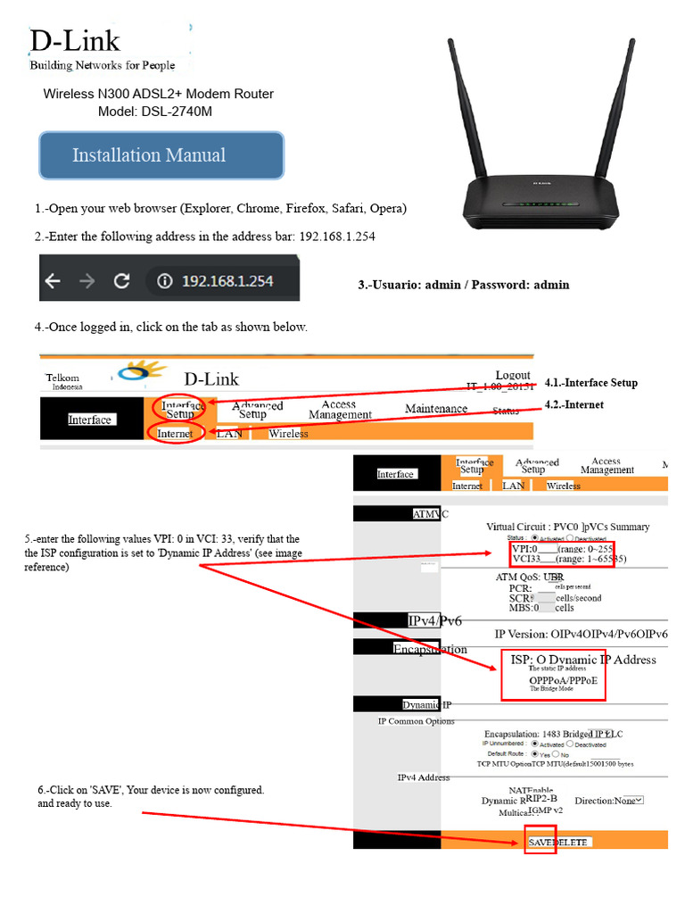 DSL-2740M Modem Router Setup Guide | PDF