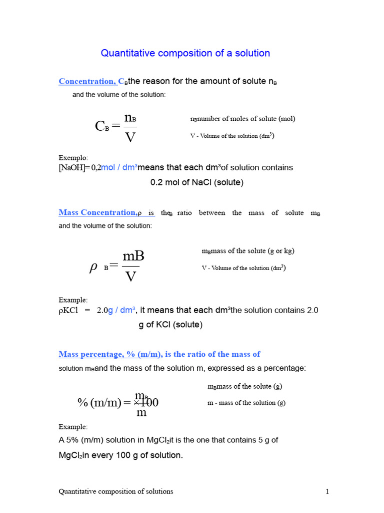 Quantitative composition of a solution | PDF | Concentration | Chemistry