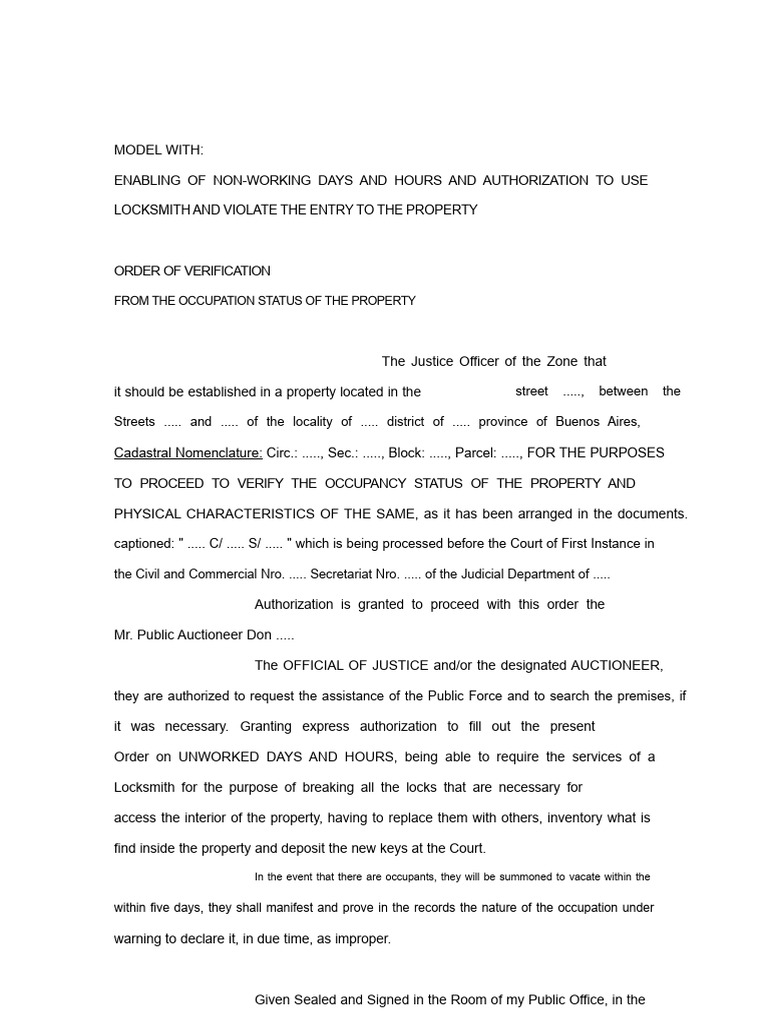 Property Occupancy Verification Order | PDF