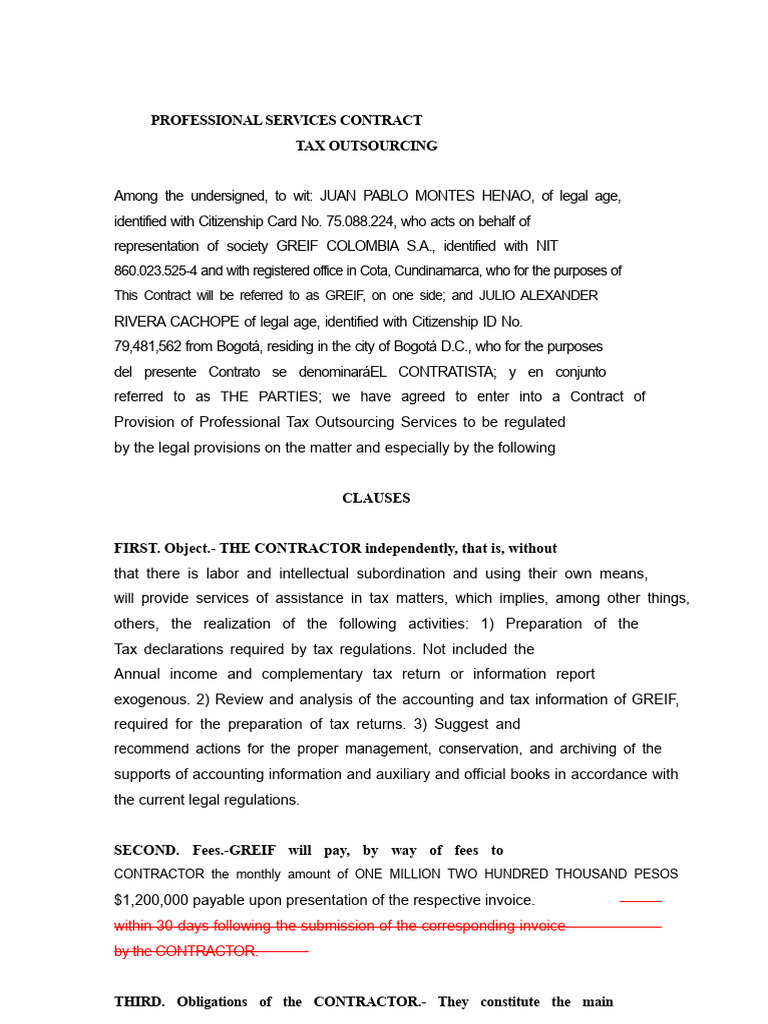 Professional Tax Outsourcing Contract | PDF | Damages | Taxes