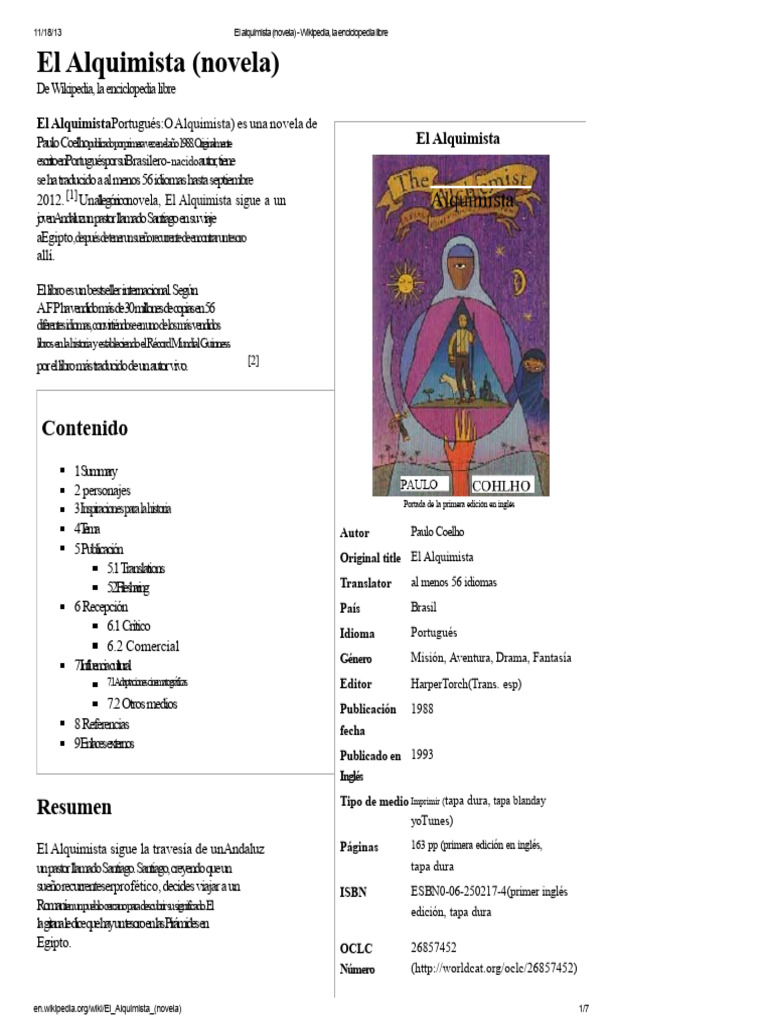 El alquimista (novela) - Wikipedia, la enciclopedia libre | PDF