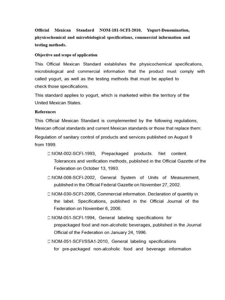 Official Mexican Standard NOM | PDF | Yogurt | Foods