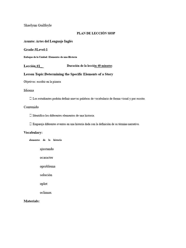 Elementos de una Historia en 3° Grado | PDF