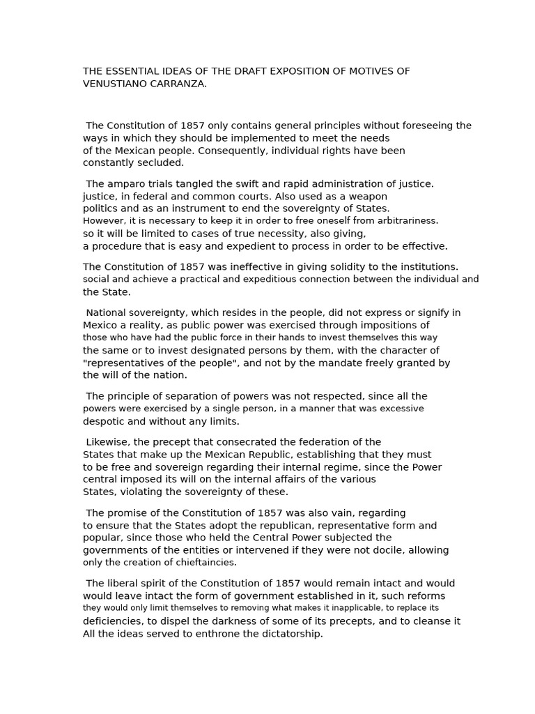 THE ESSENTIAL IDEAS OF THE PROJECT OF THE EXPOSITION OF MOTIVES OF ...