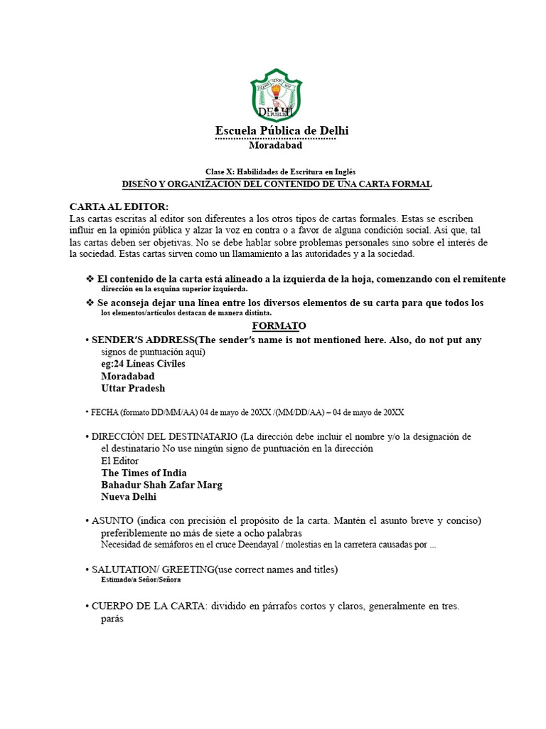 Cartas Formales - Clase X 2020 - Carta Al Editor, Carta de Queja | PDF ...