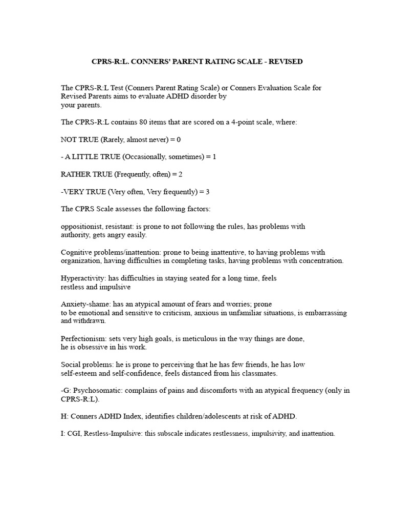 Conners questionnaires | PDF | Attention Deficit Hyperactivity Disorder ...
