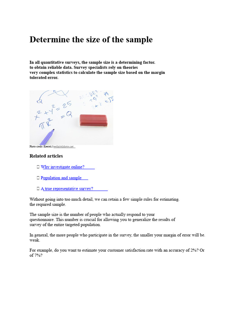 Determine The Sample Size | PDF | Sample Size Determination | Survey ...