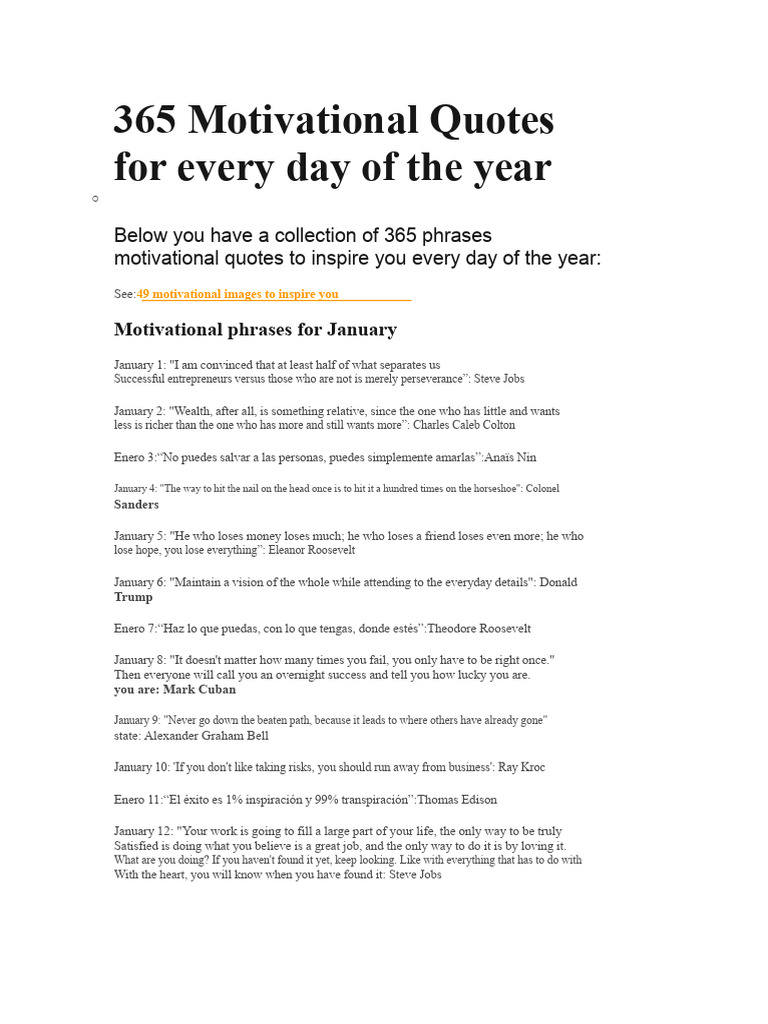 365 Motivational Phrases for Every Day of the Year.docx | PDF ...