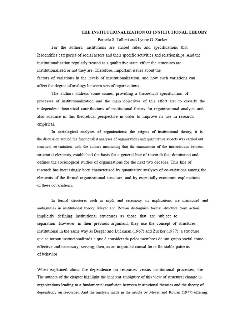 The Institutionalization of Institutional Theory | PDF | Sociology | Theory
