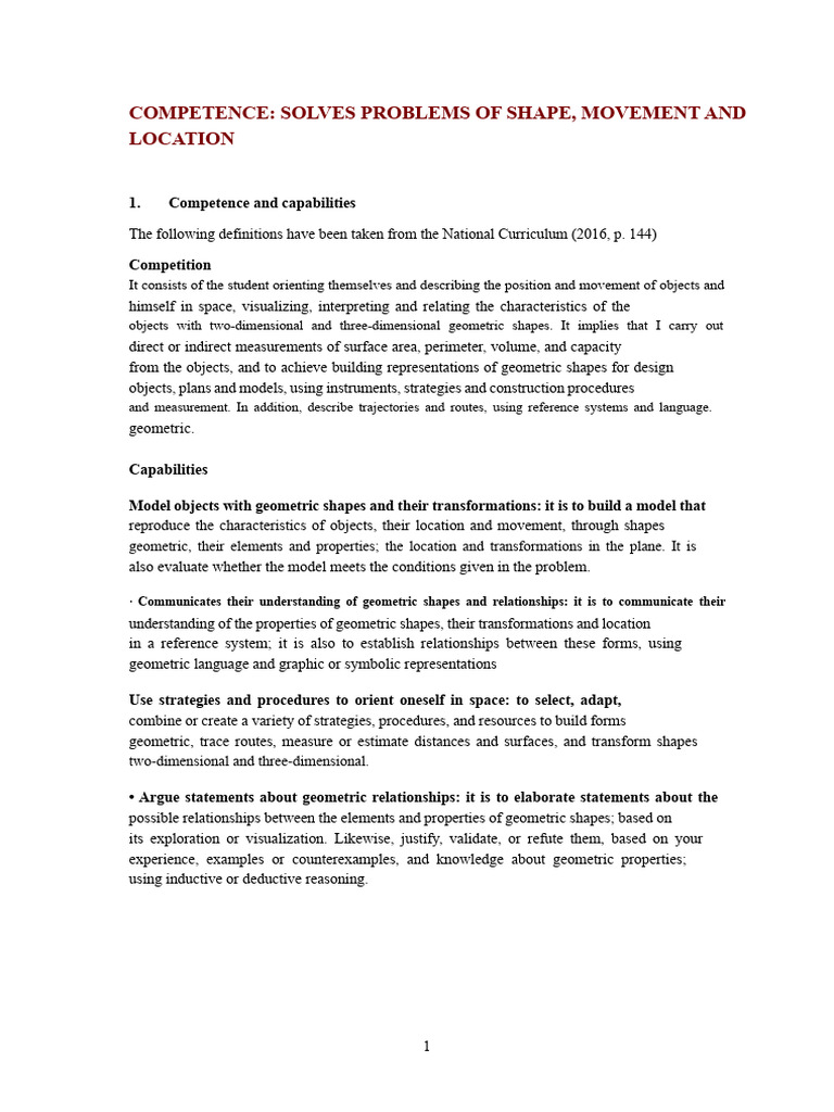 evidence of competence in movement and location.docx | PDF | Area | Shape