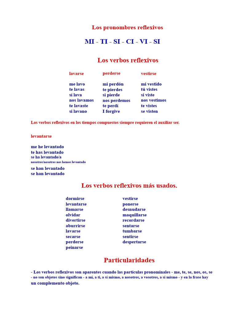 Unidad 9 - Los Pronombres Reflexivos | PDF | Pronombre | Verbo