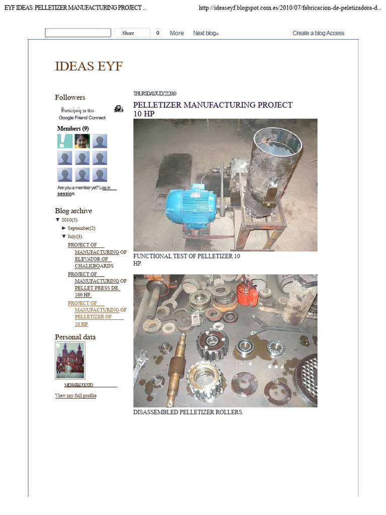 Project for the Manufacturing of a 10 Hp Pelletizer | PDF