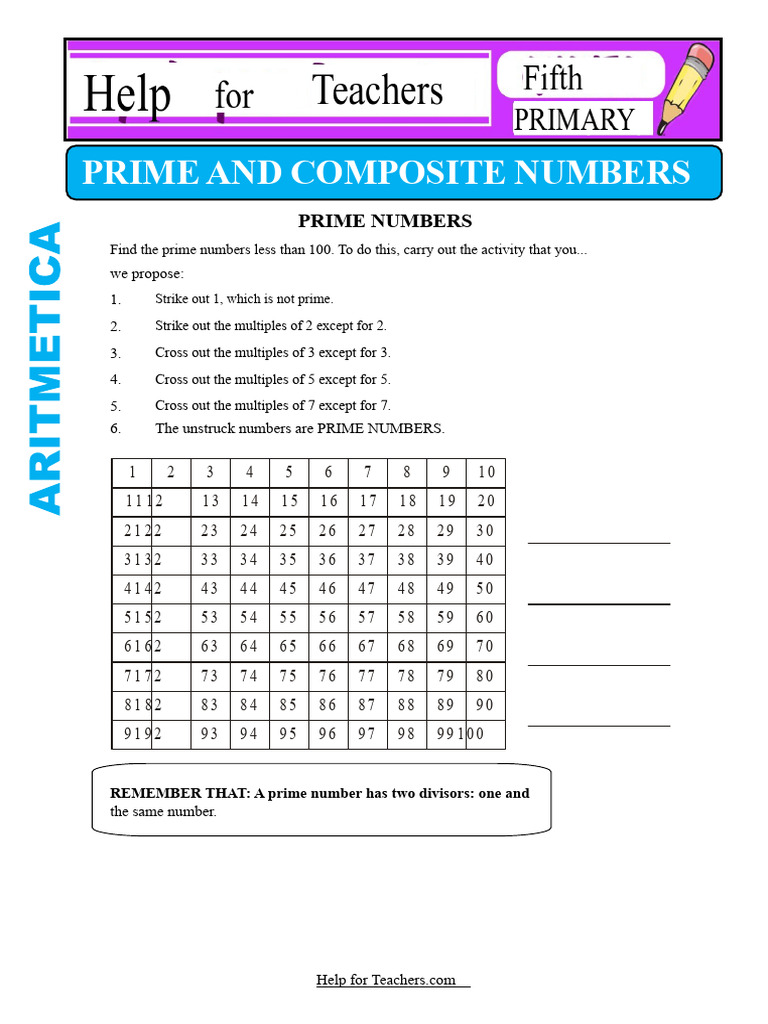 Activities On Prime and Composite Numbers For Fifth Grade | PDF | Prime ...