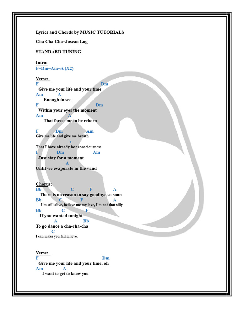 Cha Cha Cha Lyrics and Chords Guide | PDF