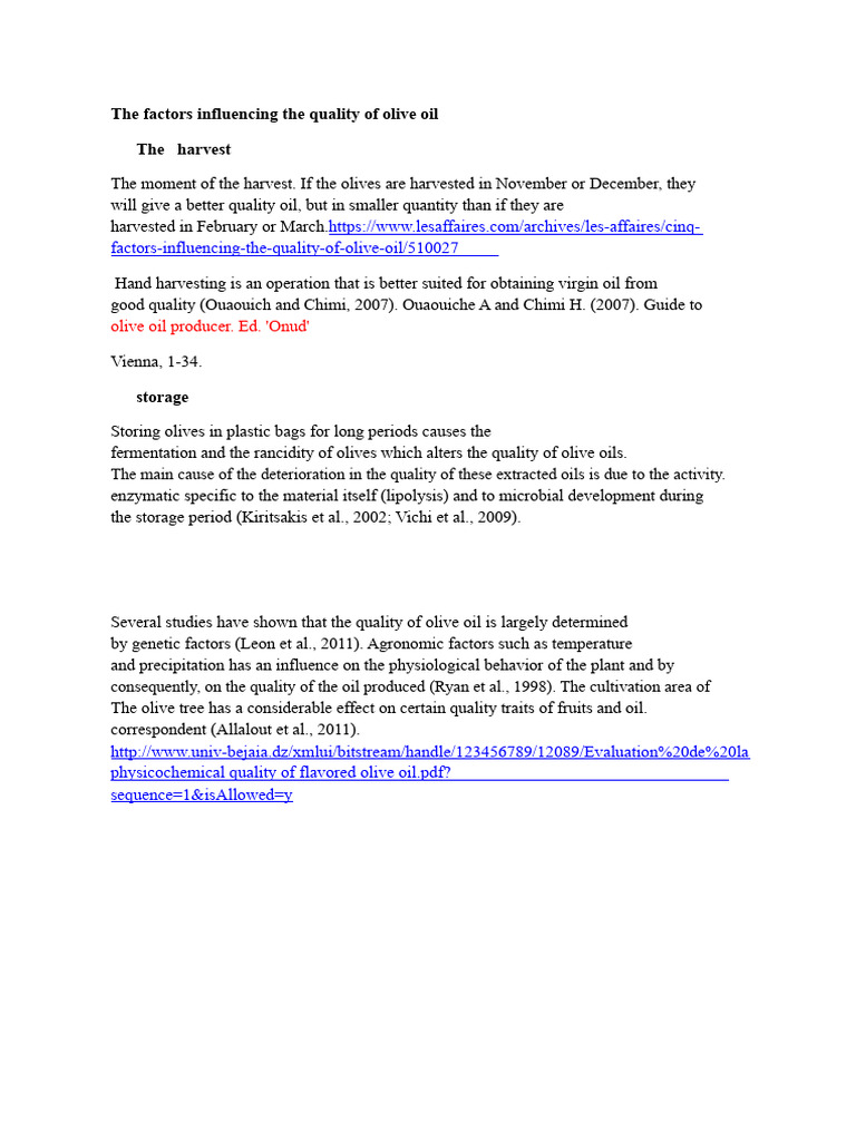 Factors influencing the quality of oil | PDF | Olive | Olive Oil