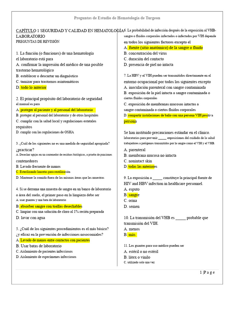 Turgeon - Preguntas de Estudio de Hematología | PDF | Reacción en ...