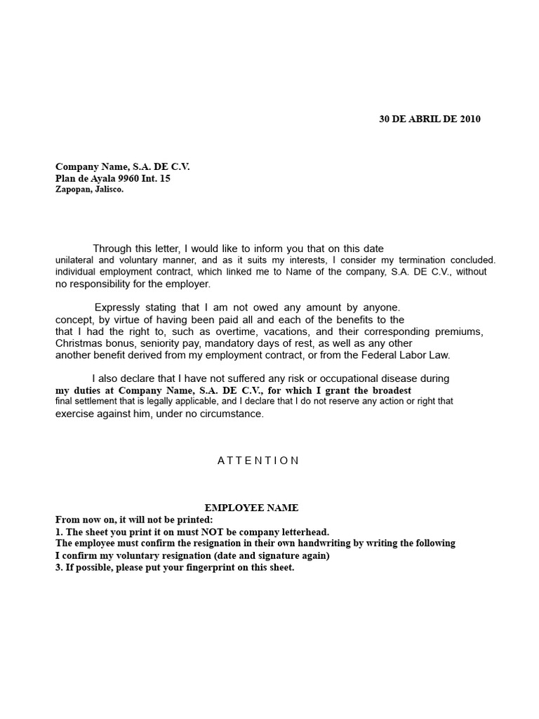 Voluntary Resignation Letter | PDF