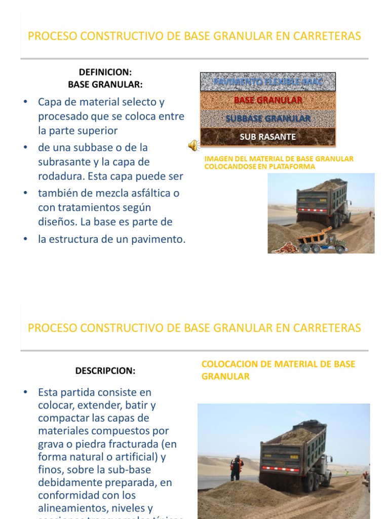 Base Granular - Proceso Constructivo | PDF | Transporte | Calidad (comercial)