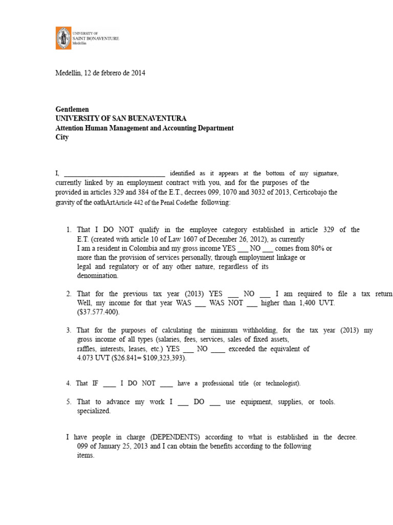 Tax Declaration and Dependency Statement | PDF | Employment | Taxes