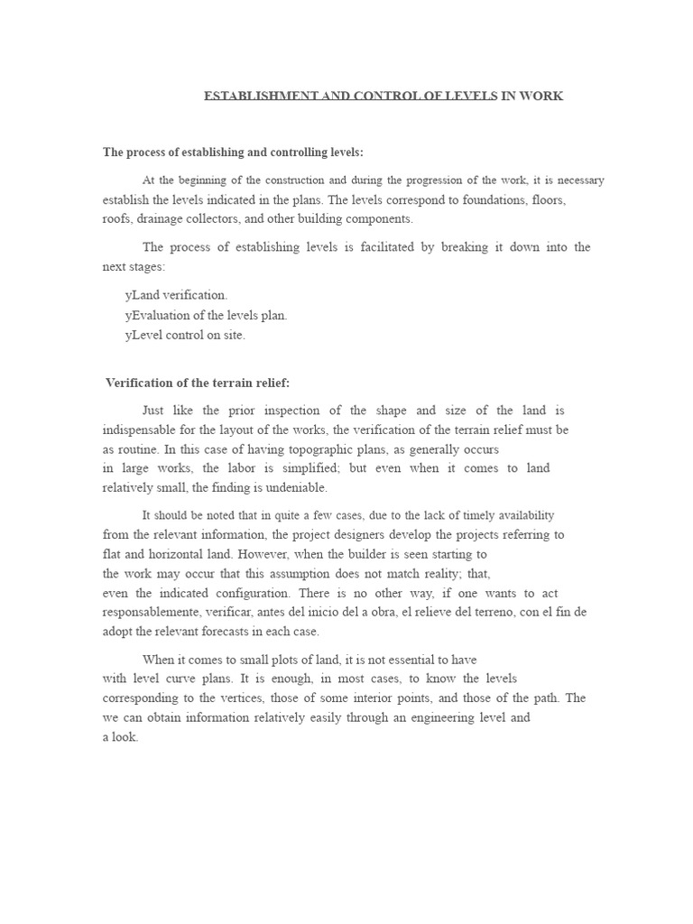 Establishment and Control of Levels on Site | PDF | Surveying