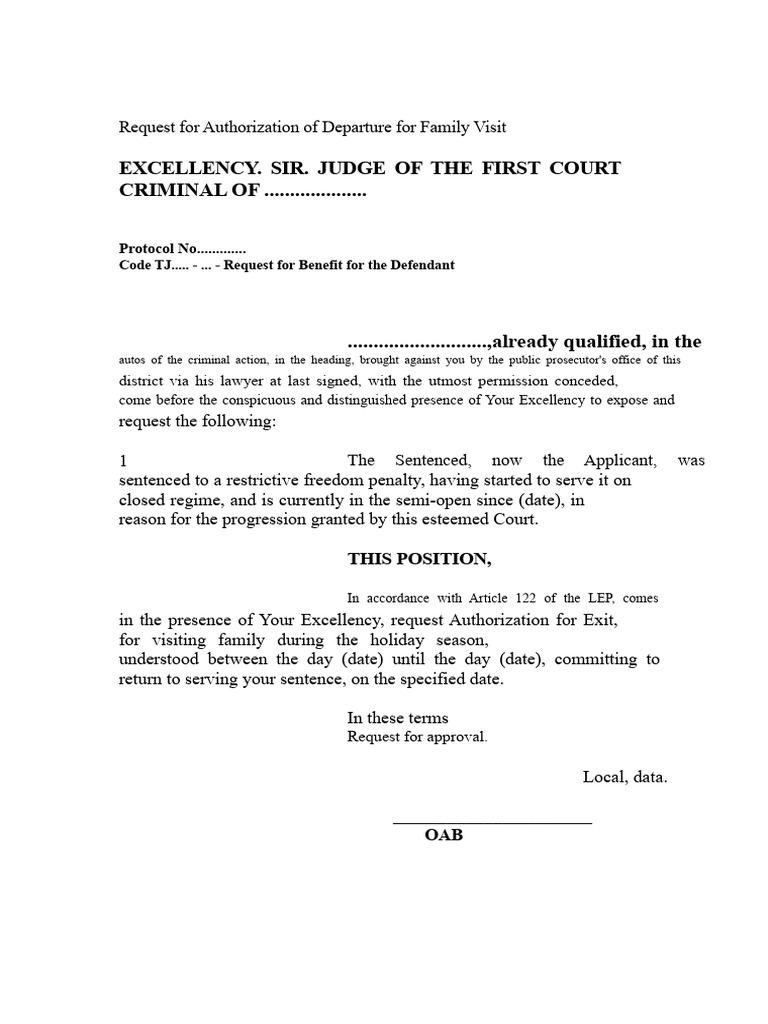 Request For Exit Authorization For Family Visit | PDF