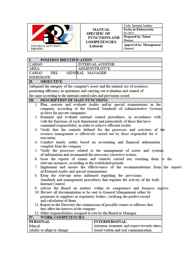 Internal Auditor Functions and Competencies | PDF | Internal Audit ...