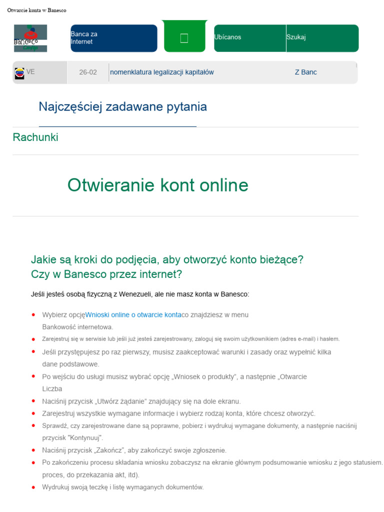 Otwarcie konta Banesco | PDF