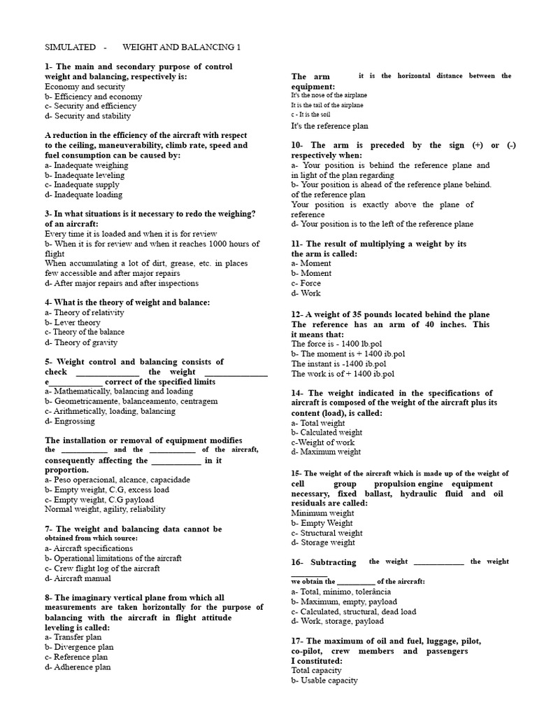 Simulated Weight and Balance. | PDF | Aircraft | Weight