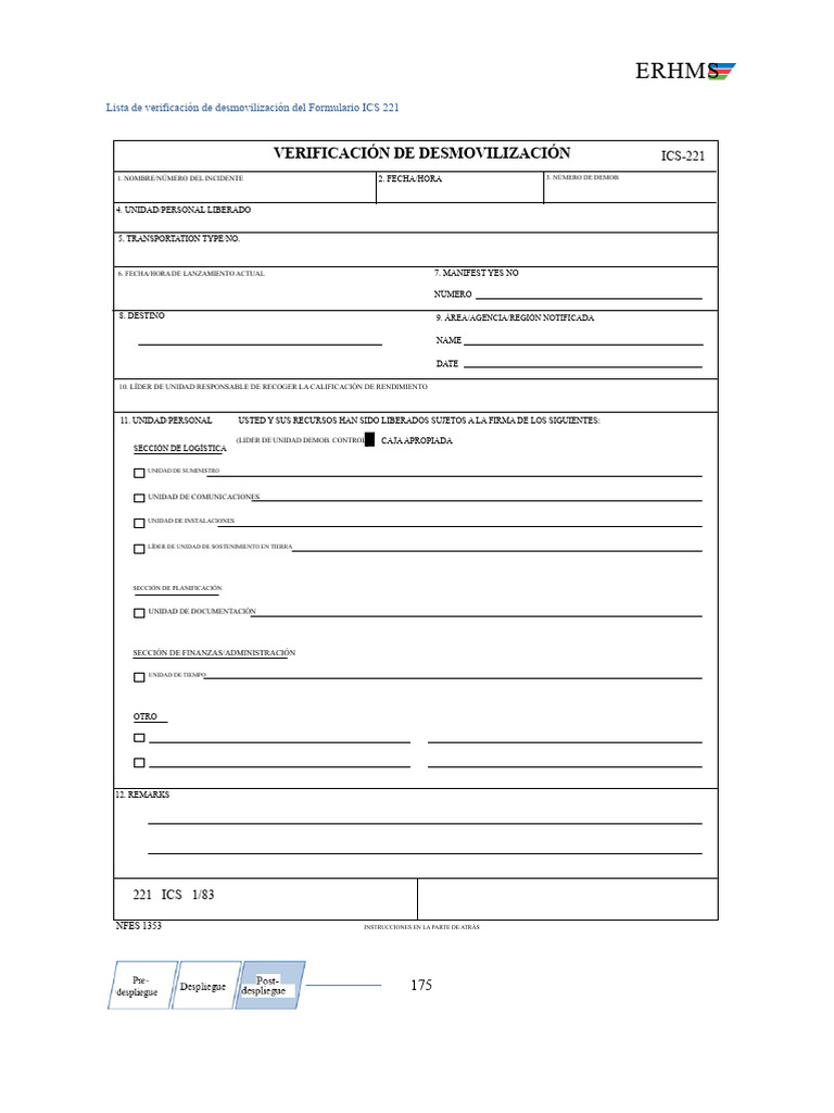 Lista de Verificación de Desmovilización Del Formulario ICS 221 | PDF